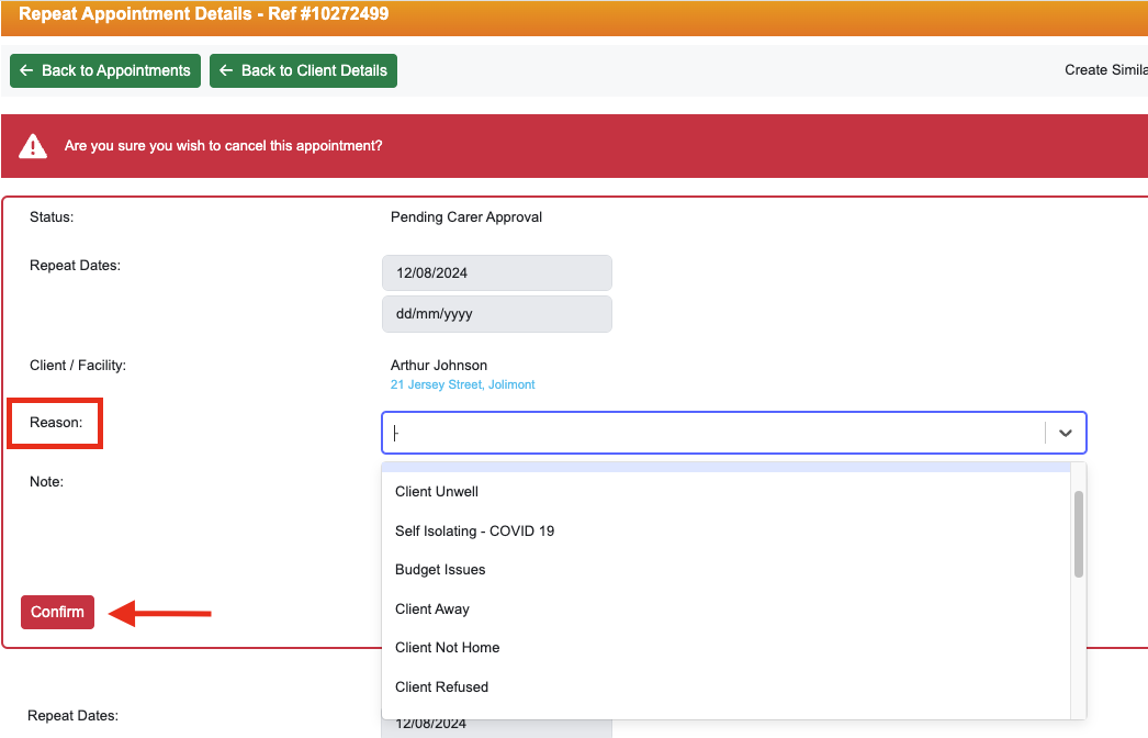 Cancelling a Repeat Appointment – TurnPoint Knowledge Base