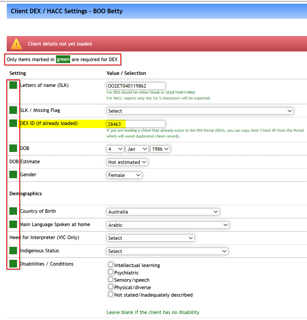 CHSP & HACC DEX Mandatory settings – TurnPoint Knowledge Base