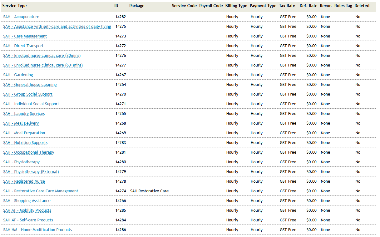 SAH - Service Types – TurnPoint Knowledge Base
