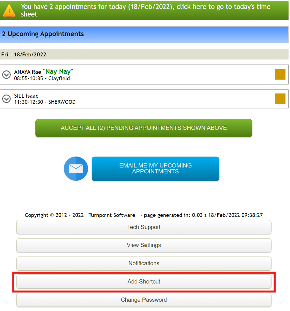 Issue on Mobile interface - saving login details – TurnPoint Knowledge Base