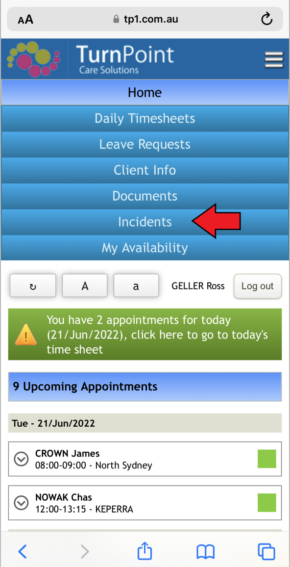 Mobile interface - How to submit incident & hazard report – TurnPoint Knowledge Base