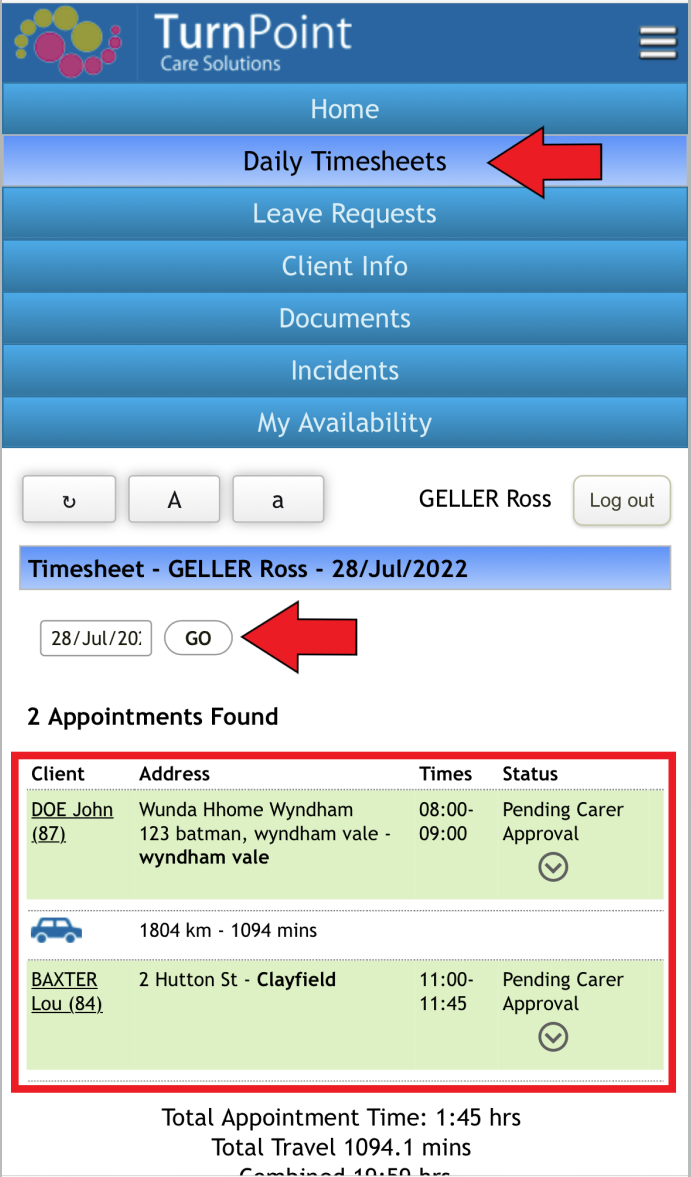 Mobile interface - How to complete timesheets/appointments – TurnPoint ...
