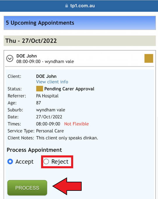 Rejected Appointments – TurnPoint Knowledge Base