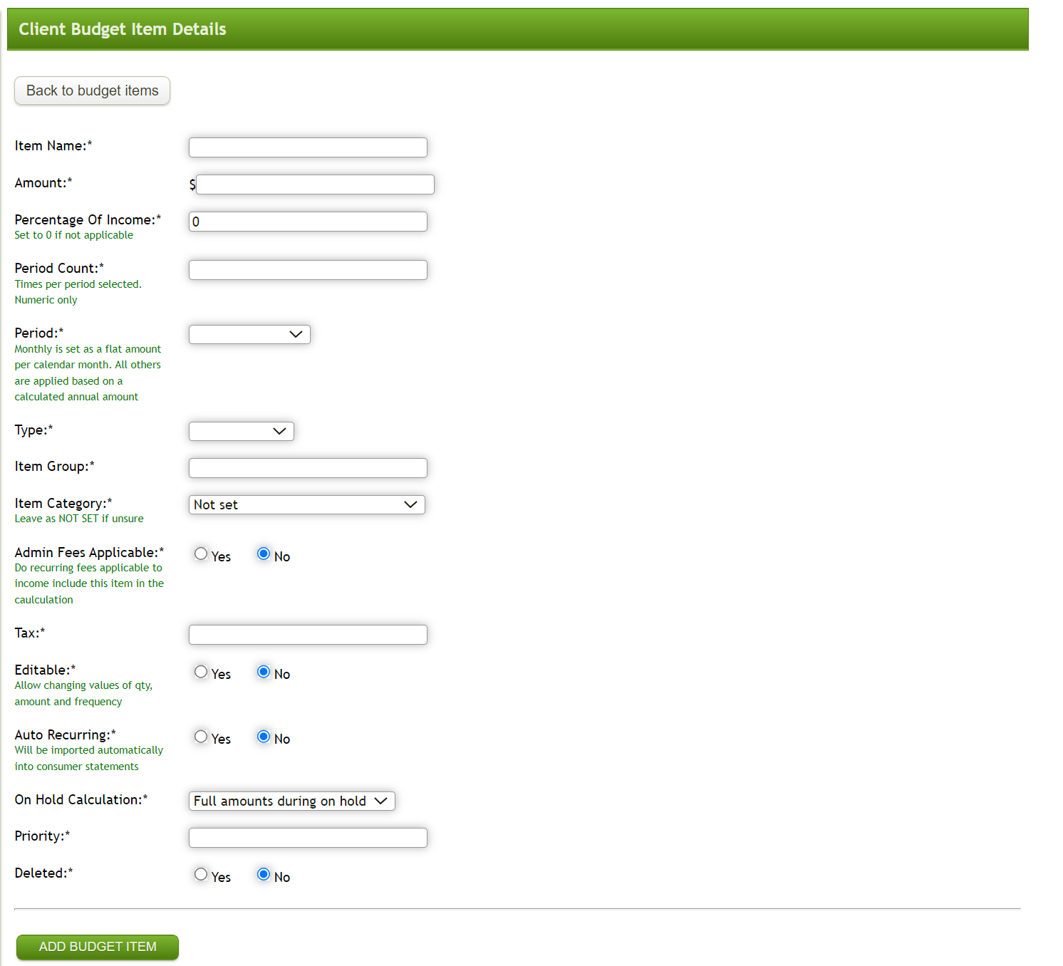 Budget item fields – TurnPoint Knowledge Base