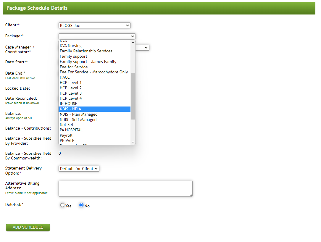 NDIS - Adding an NDIS package schedule to participants – TurnPoint Knowledge Base