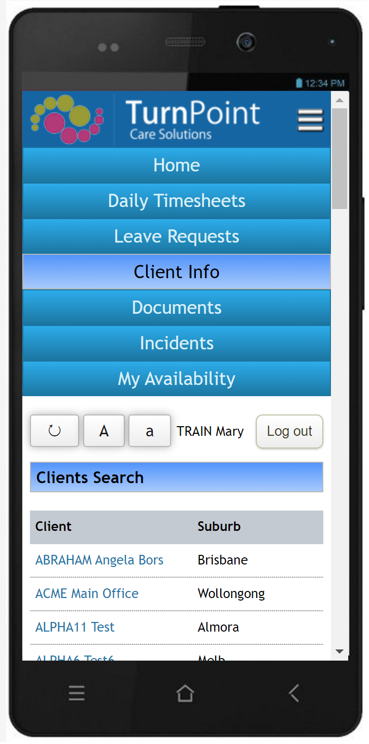 Mobile - Client information – TurnPoint Knowledge Base