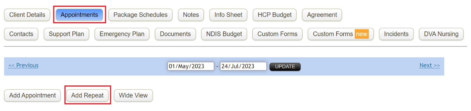 NDIS - Adding repeat appointments – TurnPoint Knowledge Base