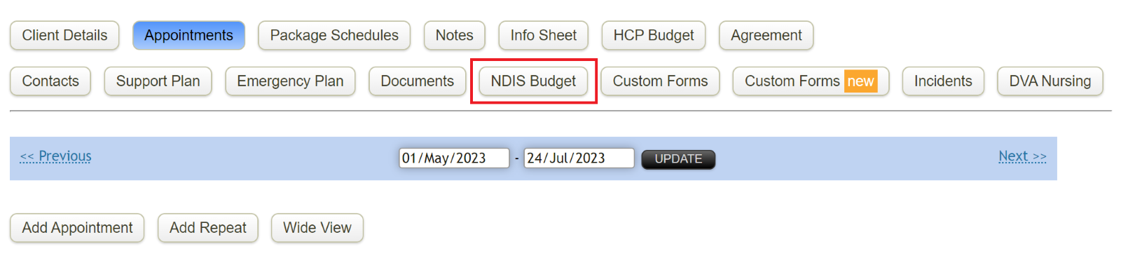 NDIS - Adding repeat appointments – TurnPoint Knowledge Base