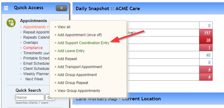 Adding in a Support Coordination Entry – TurnPoint Knowledge Base