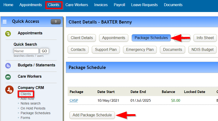 Updating client package schedules – TurnPoint Knowledge Base