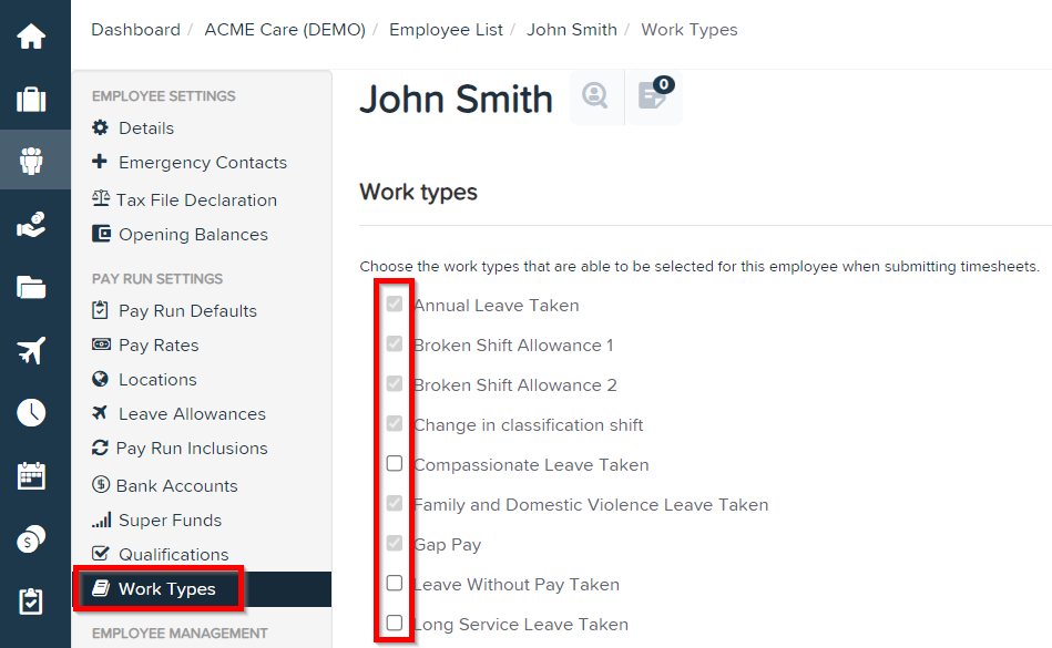 Work Types - For use in timesheets – TurnPoint Knowledge Base