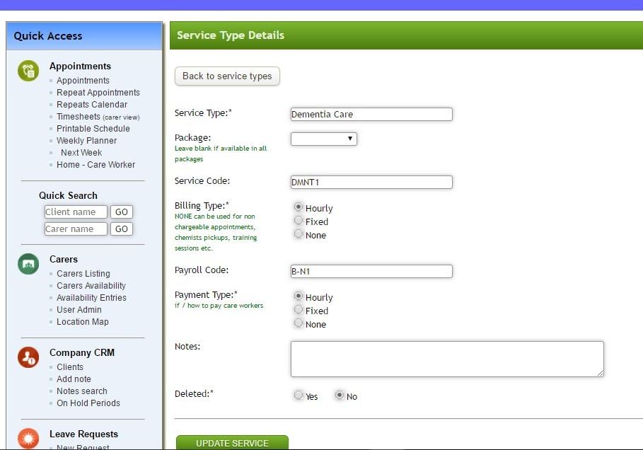Edit Service Types – TurnPoint Knowledge Base