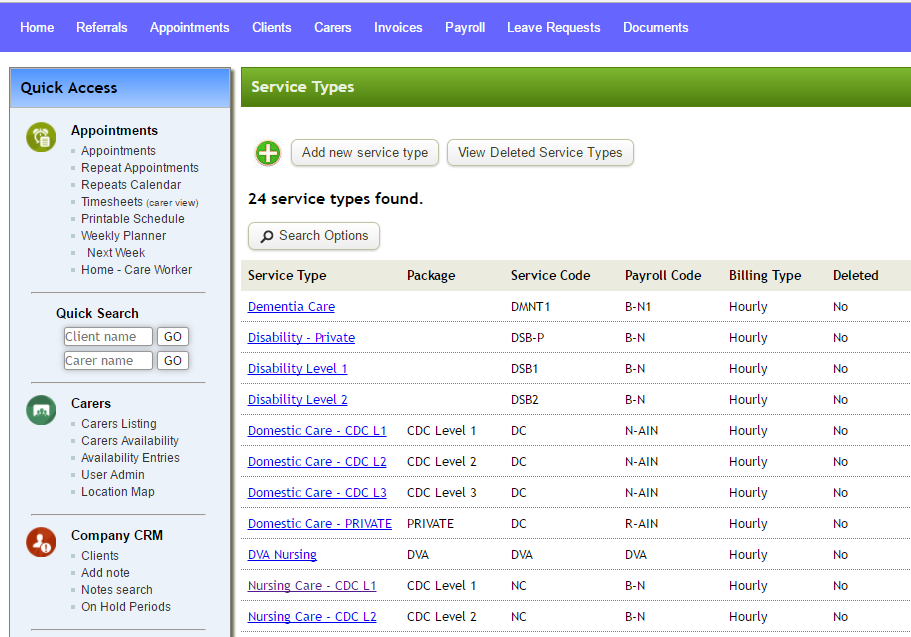 Service Types Listing – TurnPoint Knowledge Base
