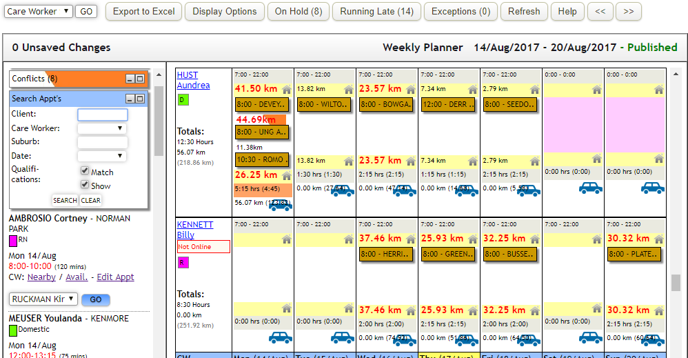 Weekly Planner - Search appointments – TurnPoint Knowledge Base