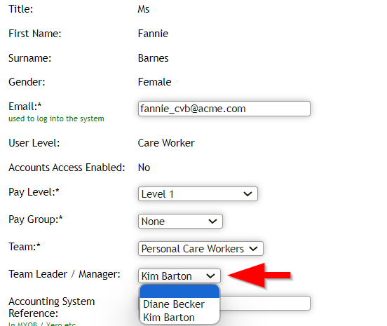 Managing carer - Assign care workers to Team Leader/Manager – TurnPoint Knowledge Base